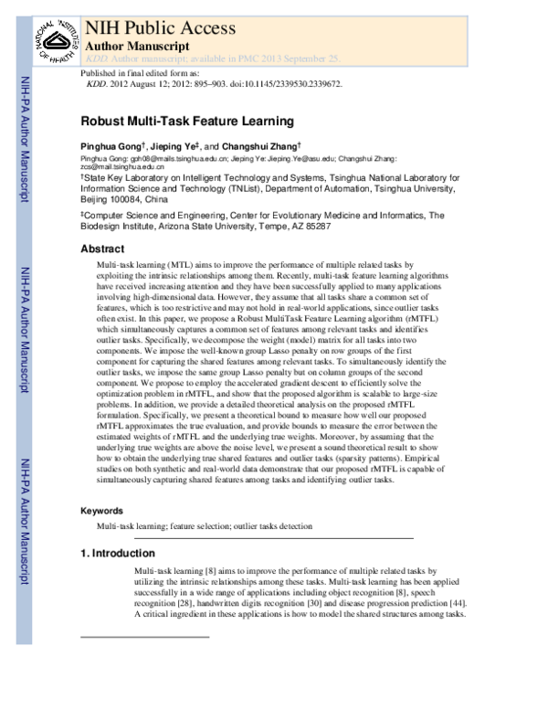 (PDF) Robust multi-task feature learning