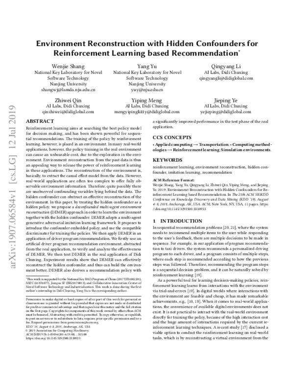 (PDF) Environment Reconstruction with Hidden Confounders for Reinforcement Learning based ...