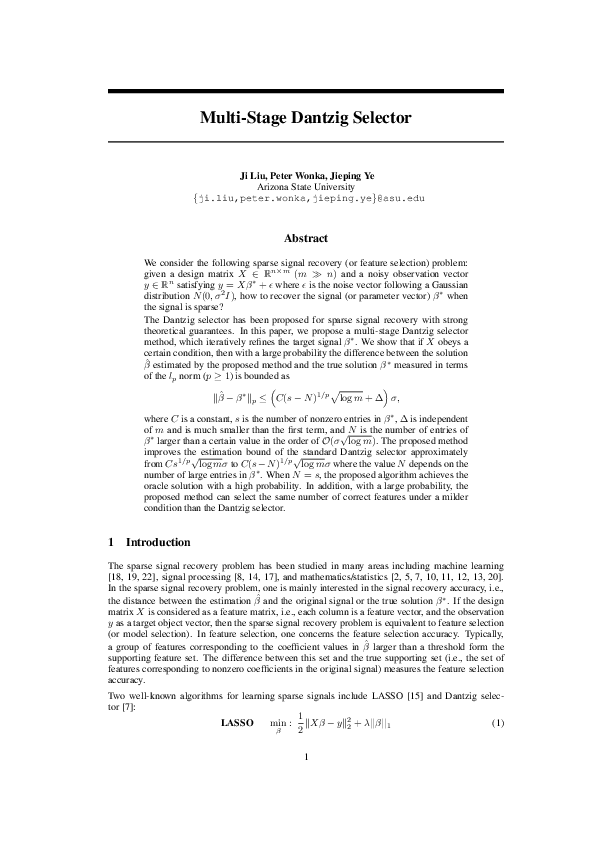(PDF) Multi-Stage Dantzig Selector