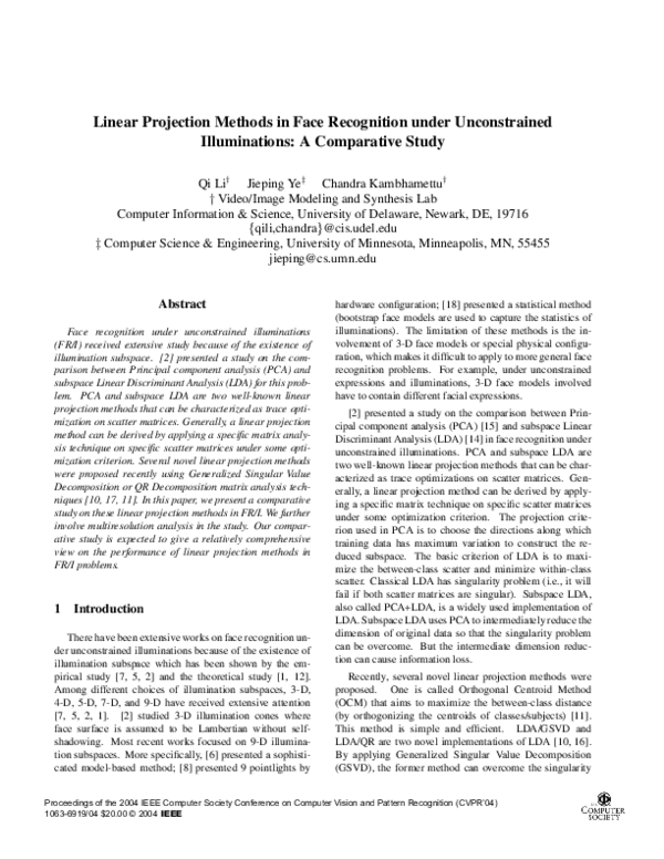 (PDF) Linear projection methods in face recognition under unconstrained illuminations: a ...