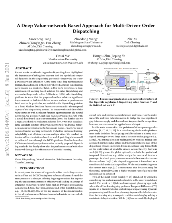 (PDF) A Deep Value-network Based Approach for Multi-Driver Order Dispatching