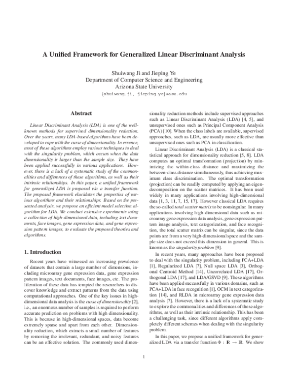 (PDF) A unified framework for generalized Linear Discriminant Analysis
