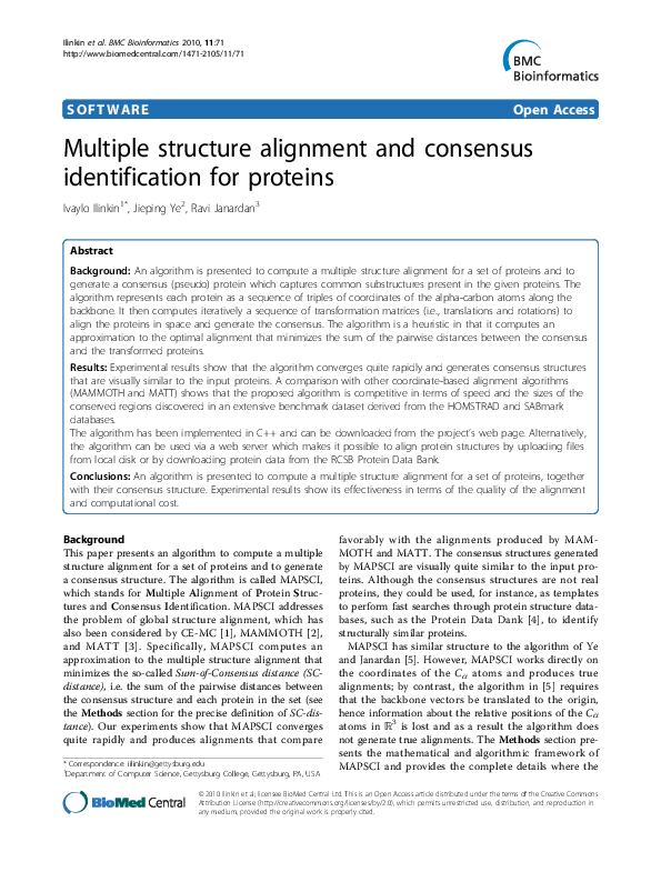 (PDF) Multiple Structure Alignment and Consensus Identification for Proteins | Jieping Ye ...