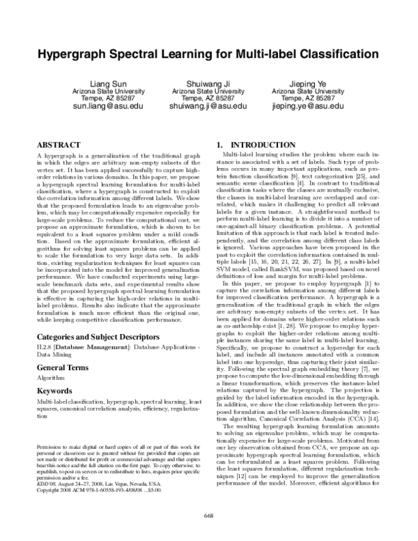 (PDF) Hypergraph spectral learning for multi-label classification