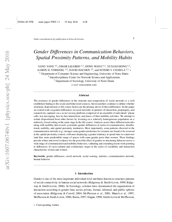 (PDF) Gender Differences in Communication Behaviors, Spatial Proximity ...