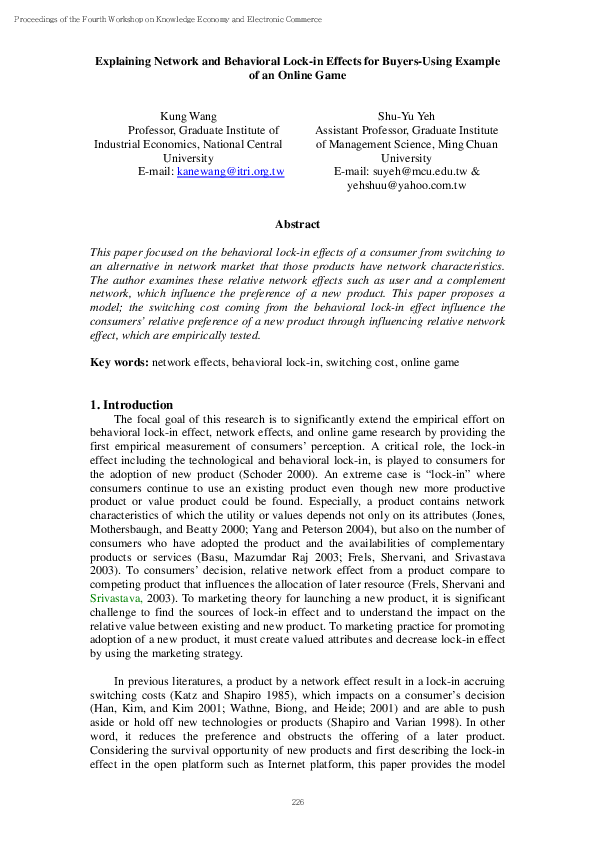 (PDF) Explaining Network and Behavioral Lock-in Effects for Buyers ...
