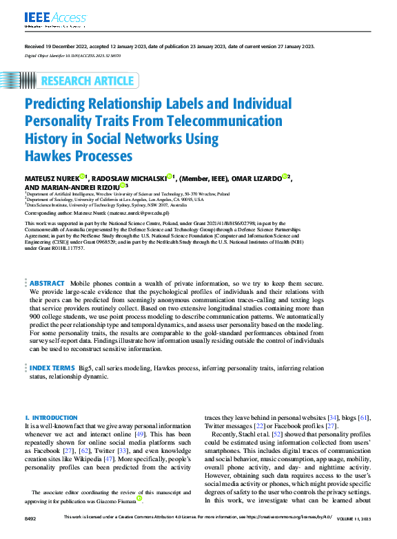 Pdf Predicting Relationship Labels And Individual Personality Traits