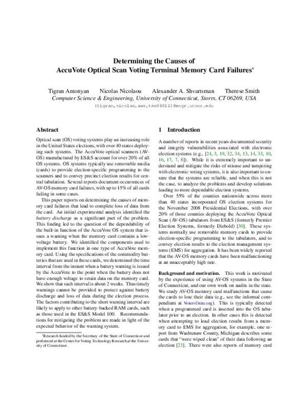 (PDF) Determining the causes of AccuVote optical scan voting terminal ...