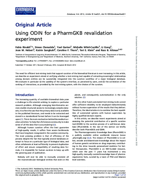 (PDF) Using ODIN for a PharmGKB revalidation experiment