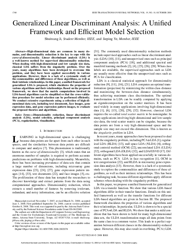 (PDF) Generalized Linear Discriminant Analysis: A Unified Framework and Efficient Model Selection