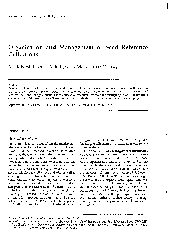 (PDF) Organisation and management of seed reference collections