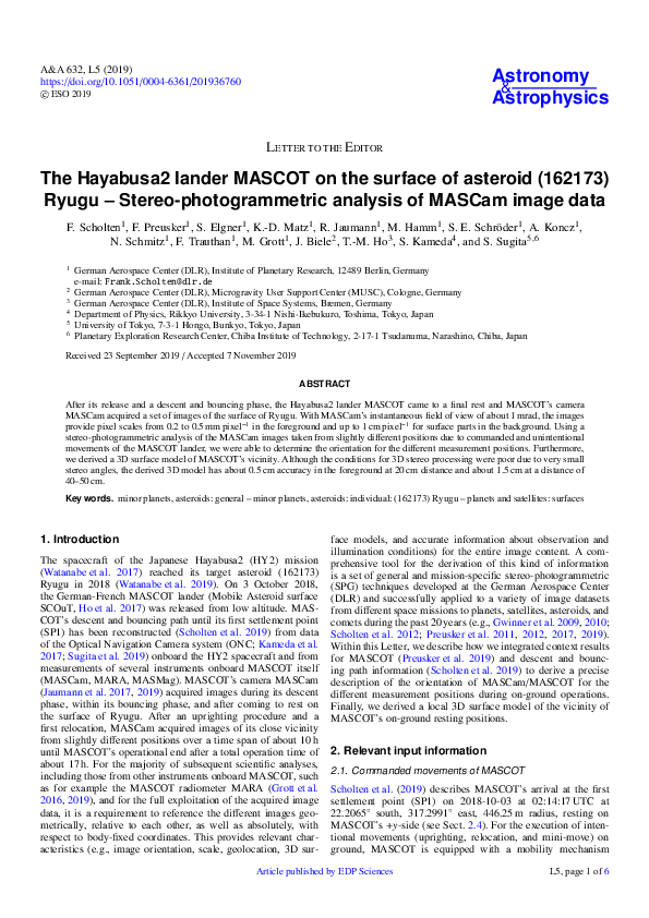 (PDF) The Hayabusa2 lander MASCOT on the surface of asteroid (162173 ...