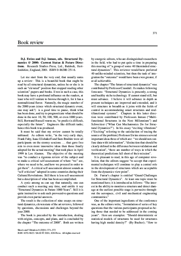 Pdf Structural Dynamics 2000 Current Status Future Directions