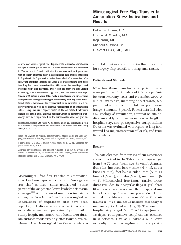 (PDF) Microsurgical Free Flap Transfer to Amputation Sites: Indications ...