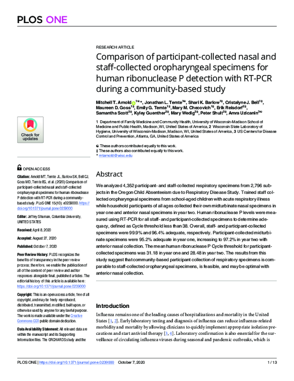 (PDF) Comparison of participant-collected nasal and staff-collected ...