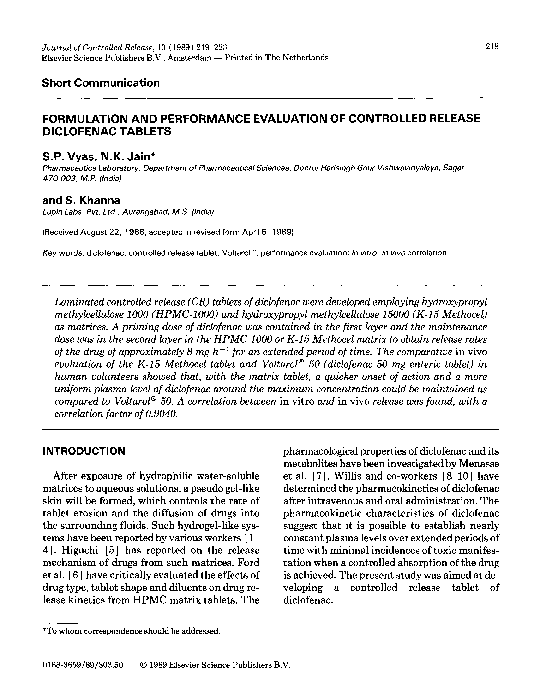 Formulation And Performance Evaluation Of Controlled Release Diclofenac Tablets