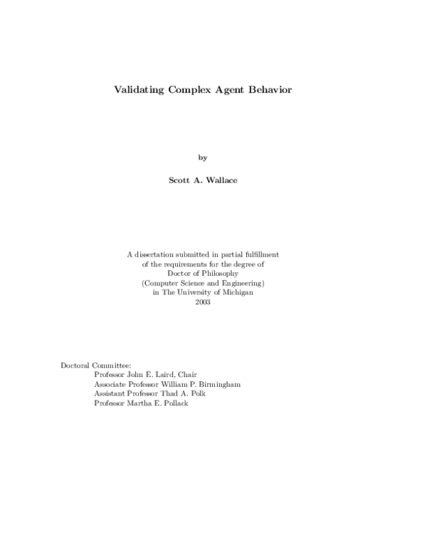 (PDF) Validating complex agent behavior | John Laird - Academia.edu