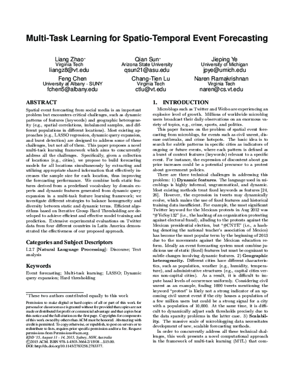 (PDF) Multi-Task Learning for Spatio-Temporal Event Forecasting