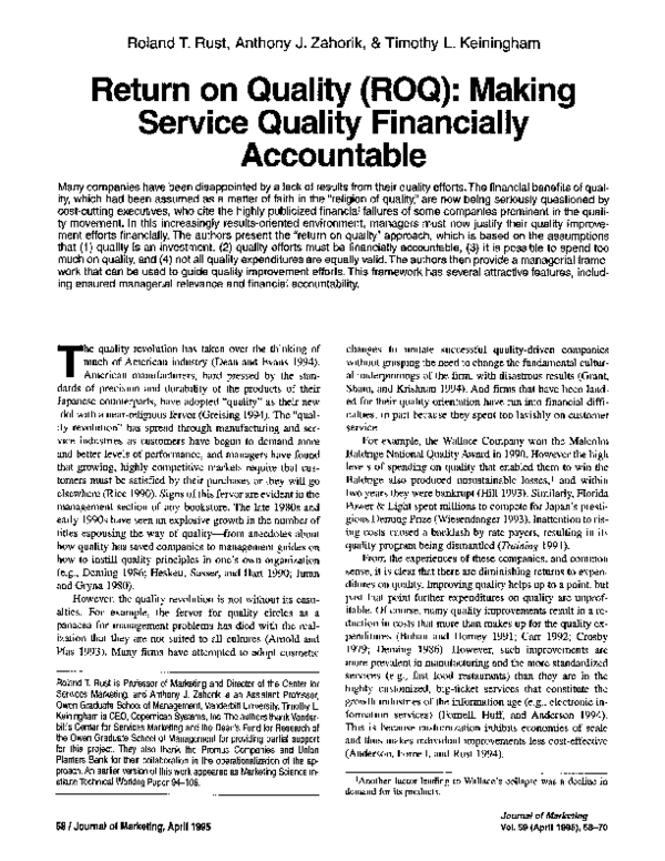 (PDF) Return on quality (ROQ) : making service quality financially ...