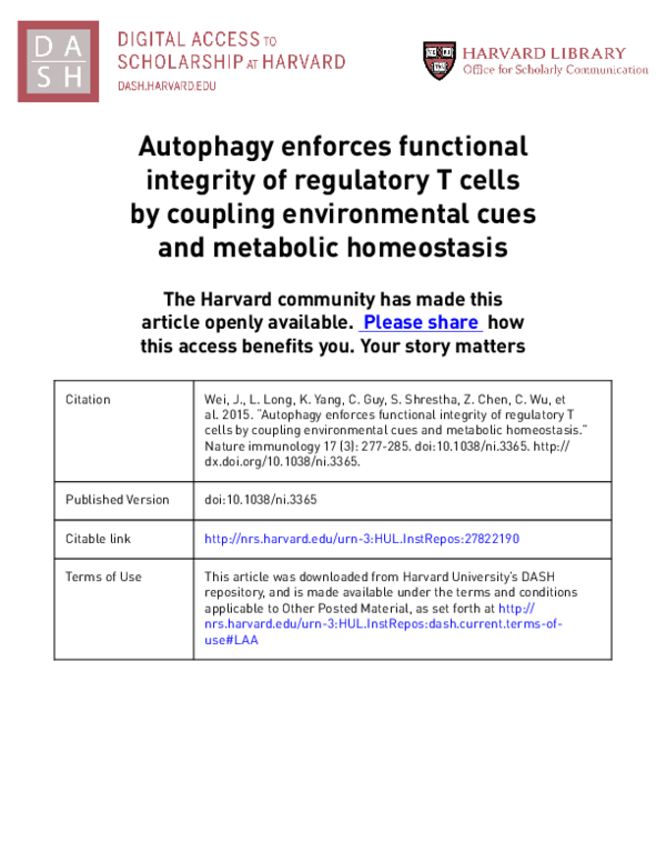(PDF) Autophagy enforces functional integrity of regulatory T cells by ...