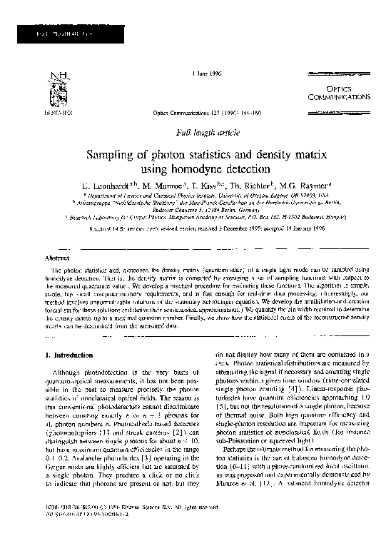 Pdf Sampling Of Photon Statistics And Density Matrix Using Homodyne Detection