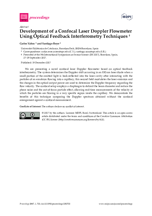 (PDF) Development of a Confocal Laser Doppler Flowmeter Using Optical ...