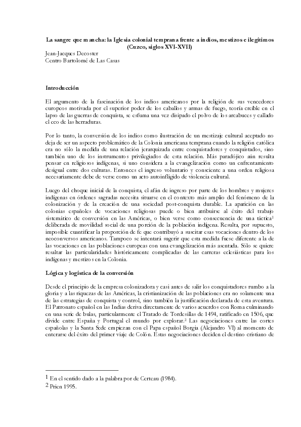 (PDF) La sangre que mancha: la Iglesia colonial temprana frente a ...