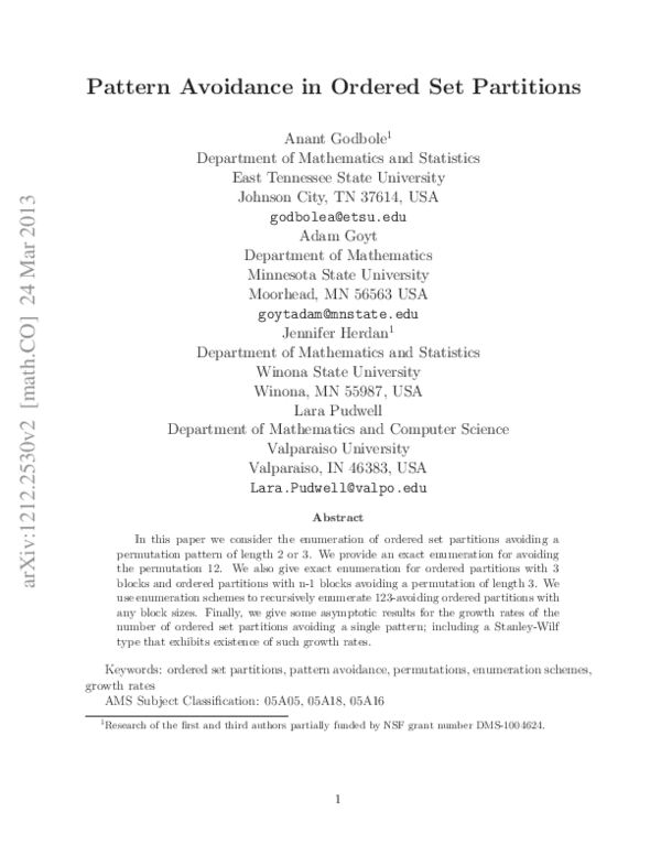 (PDF) Enumeration of Pattern-Avoiding Ordered Set Partitions