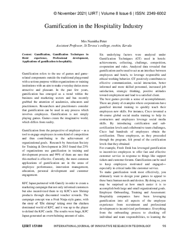 (PDF) Gamification in the Hospitality Industry