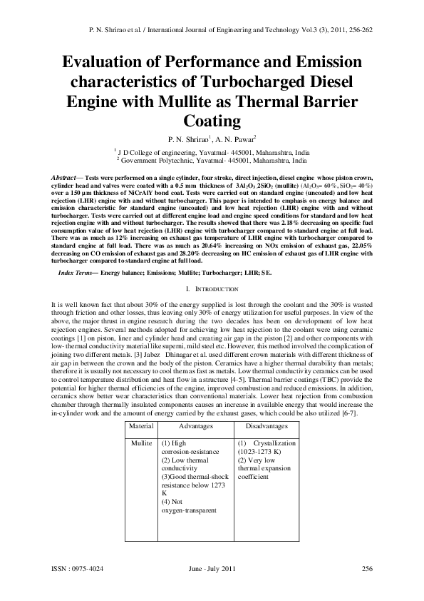 (PDF) Evaluation of Performance and Emission characteristics of Turbocharged Diesel Engine with ...