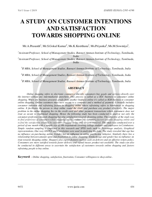 (PDF) A Study on Customer Intentions and Satisfaction Towards Shopping ...