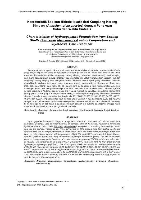 (PDF) Karakteristik Sediaan Hidroksiapatit dari Cangkang Kerang Simping ...