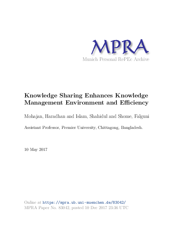 (PDF) Knowledge Sharing Enhances Knowledge Management Environment and Efficiency