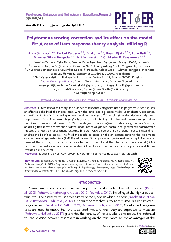 (PDF) Polytomous scoring correction and its effect on the model fit: A ...