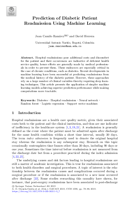 (PDF) Prediction of Diabetic Patient Readmission Using Machine Learning