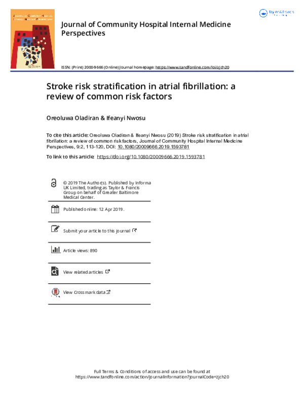(PDF) Stroke risk stratification in atrial fibrillation: a review of common risk factors