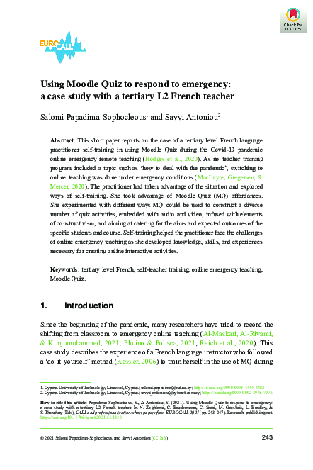 (PDF) Using Moodle Quiz to respond to emergency: a case study with a tertiary L2 French teacher