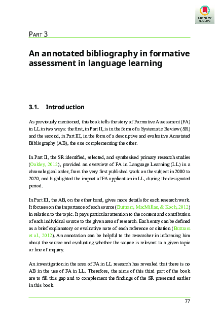 (PDF) Part 3. An annotated bibliography in formative assessment in language learning