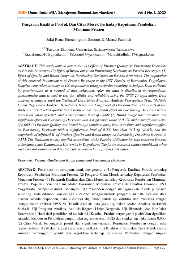 (PDF) Pengaruh Kualitas Produk Dan Citra Merek Terhadap Keputusan Pembelian Minuman Frestea
