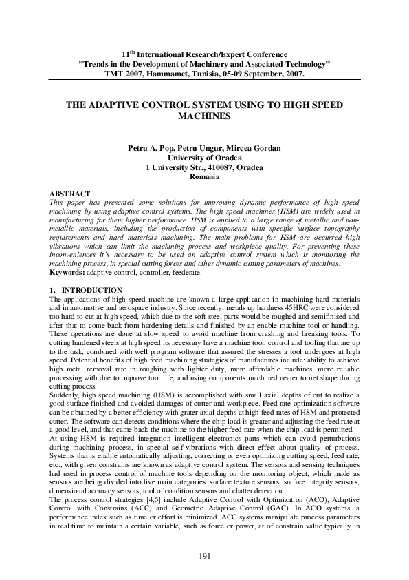 (PDF) The Adaptive Control System Using to High Speed Machines