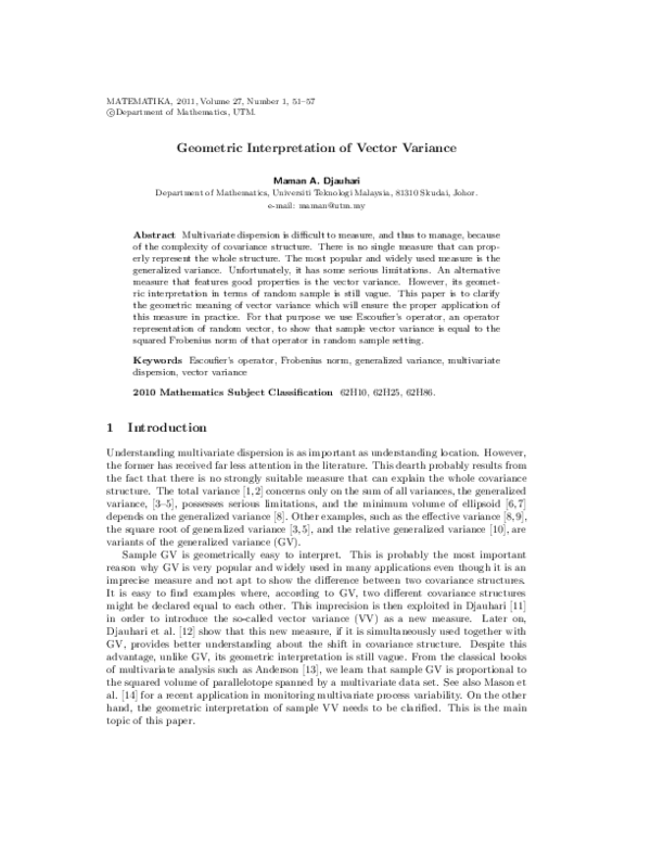 (PDF) Geometric Interpretation of Vector Variance