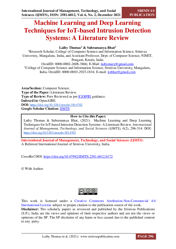 Pdf Machine Learning And Deep Learning Techniques For Iot Based Intrusion Detection Systems A