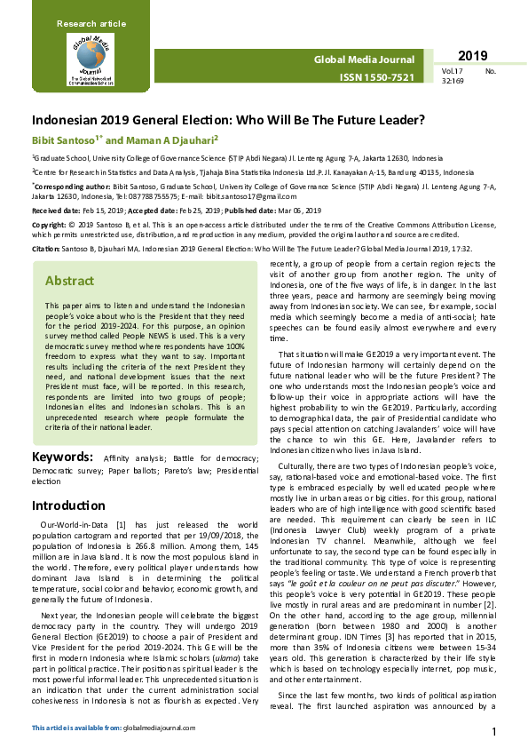(PDF) Indonesian 2019 General Election: Who Will Be The Future Leader?
