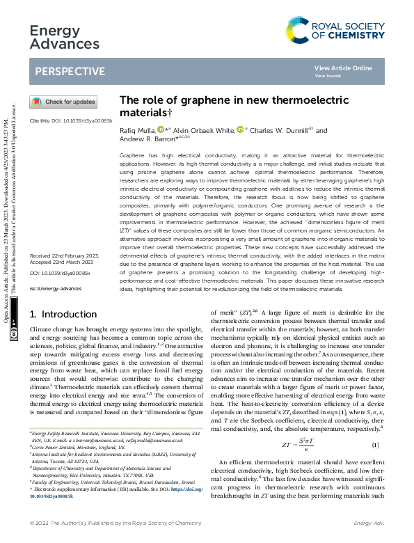 (PDF) The role of graphene in new thermoelectric materials