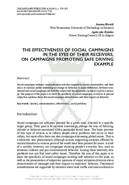 (PDF) Effectiveness of Social Campaigns in the Eyes of Their Receivers ...