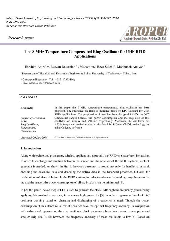 (PDF) The 8 MHz Temperature Compensated Ring Oscillator for UHF RFID ...