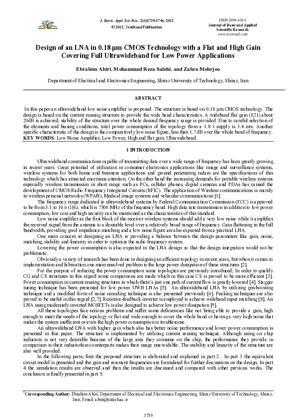 (PDF) Design of an LNA in 0.18 µm CMOS Technology with a Flat and High Gain Covering Full ...