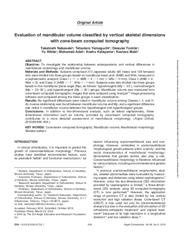 (PDF) Evaluation of mandibular volume classified by vertical skeletal dimensions with cone-beam ...