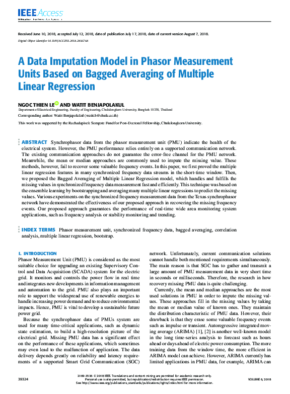(PDF) A Data Imputation Model in Phasor Measurement Units Based on Bagged Averaging of Multiple ...