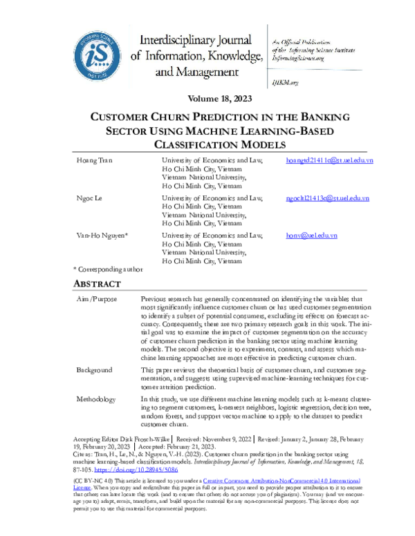 (PDF) Customer Churn Prediction in the Banking Sector Using Machine ...